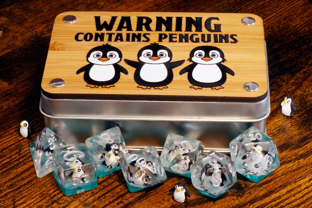 Penguin Dice Set & Decorative Box – Dice With Penguins on Blue Icy ...