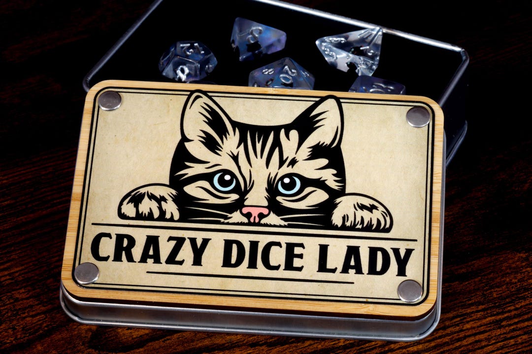 Crazy Dice Lady Dice Box and Cat Dice Set, TTRPG, Role Playing Games ...