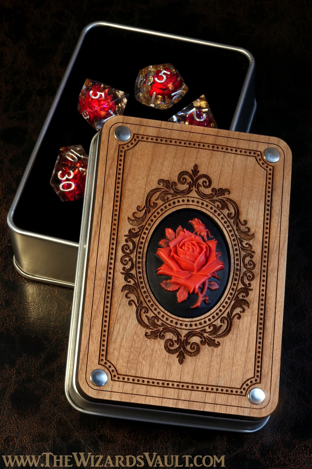 Red Rose Dice Box With Red Flowers Sharp Edge Dice Set With Gold Flake ...