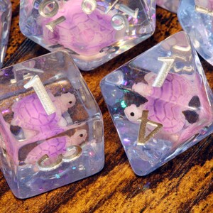 Purple Turtle Dice Set, Transparent With Light Purple Turtle Inside ...
