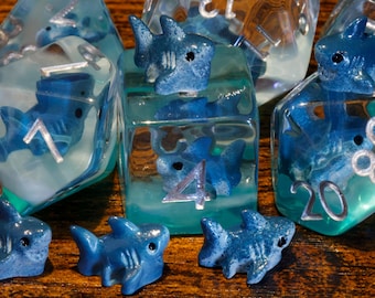 Shark Dice Set – Polyhedral Dice With Shark on Blue Sea Layer - Etsy