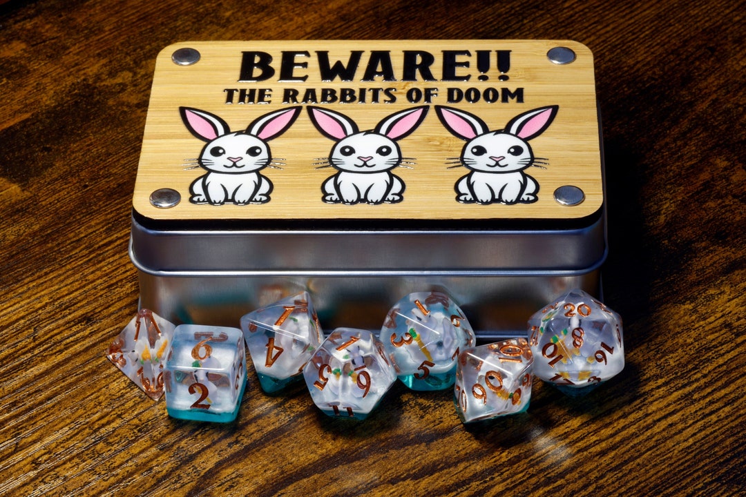 Rabbits of Doom Dice Set and Box Game Kit – Small Rabbit Holding a ...