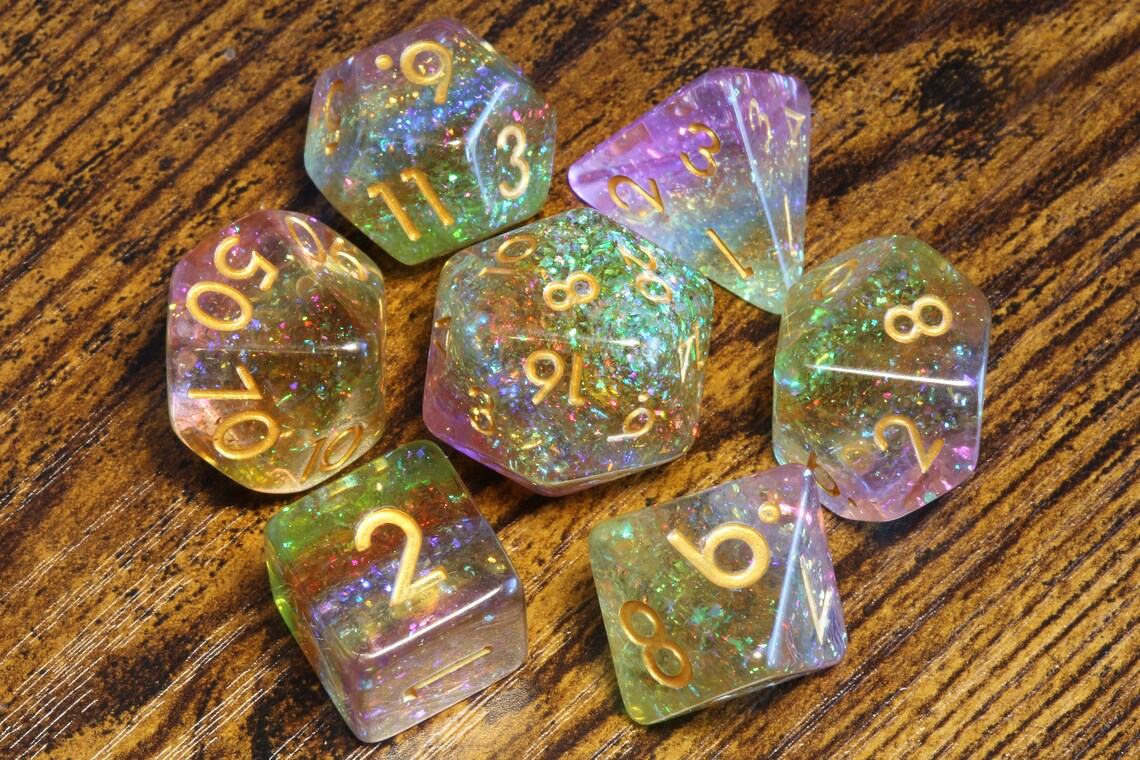 Rainbow Sparkle Dice Set Multicolored Glitter Layer - Etsy