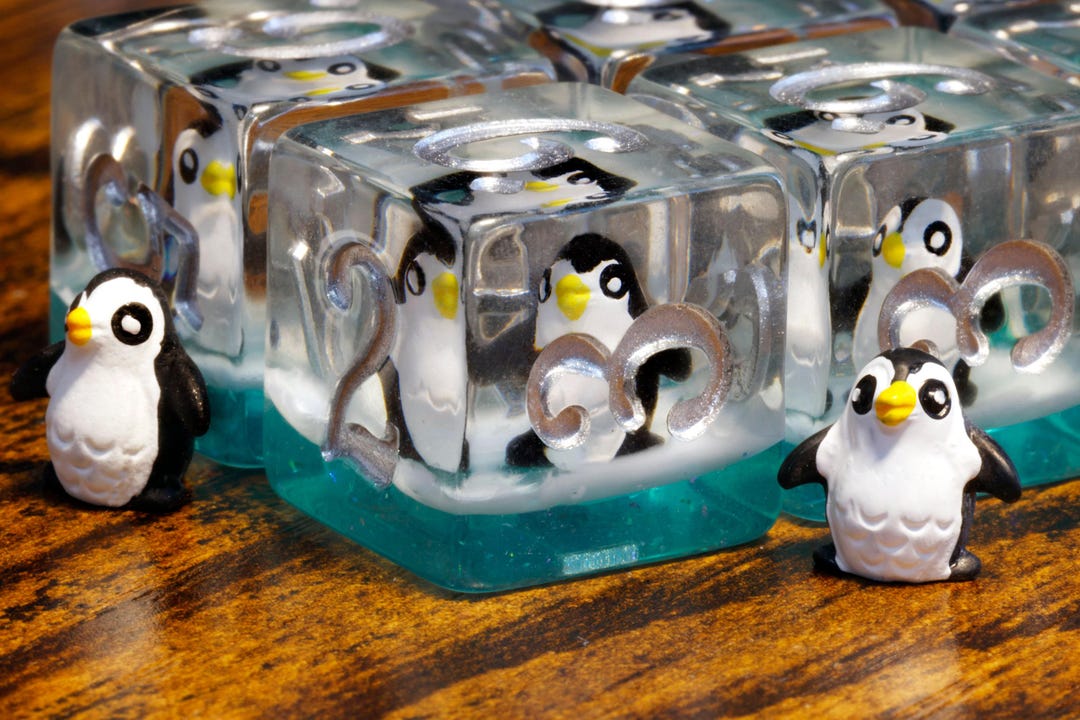 Penguin D6 Dice – Penguins on Blue Icy Layers, Exclusive Dice for ...