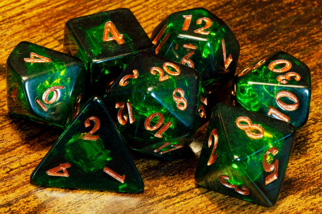 Verdant Opal Dice Set – Dark Green With Holographic Foil for Dnd and ...