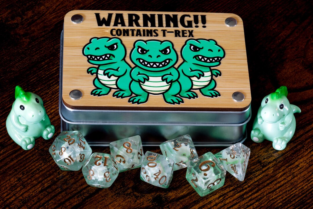 T-rex Box and Dice Set, Polyhedral Dice With Dinosaur Inside, TTRPG ...