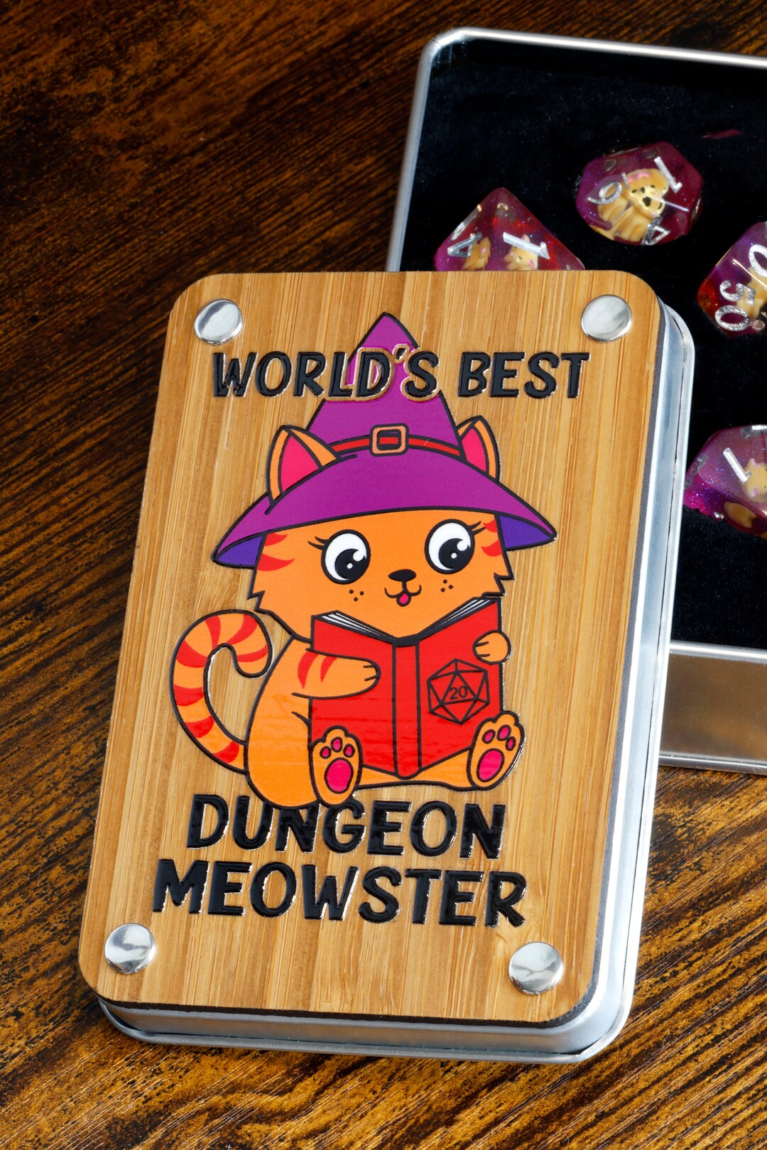 World's Best Dungeon Meowster Dice Box and Cat Dice Set, Role Playing ...