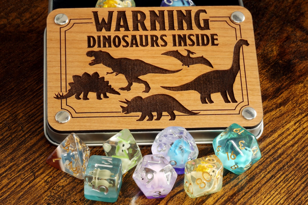 Dinosaur Dice Box and Mixed Dinosaur Dice Set, 7 Polyhedral Dice With ...