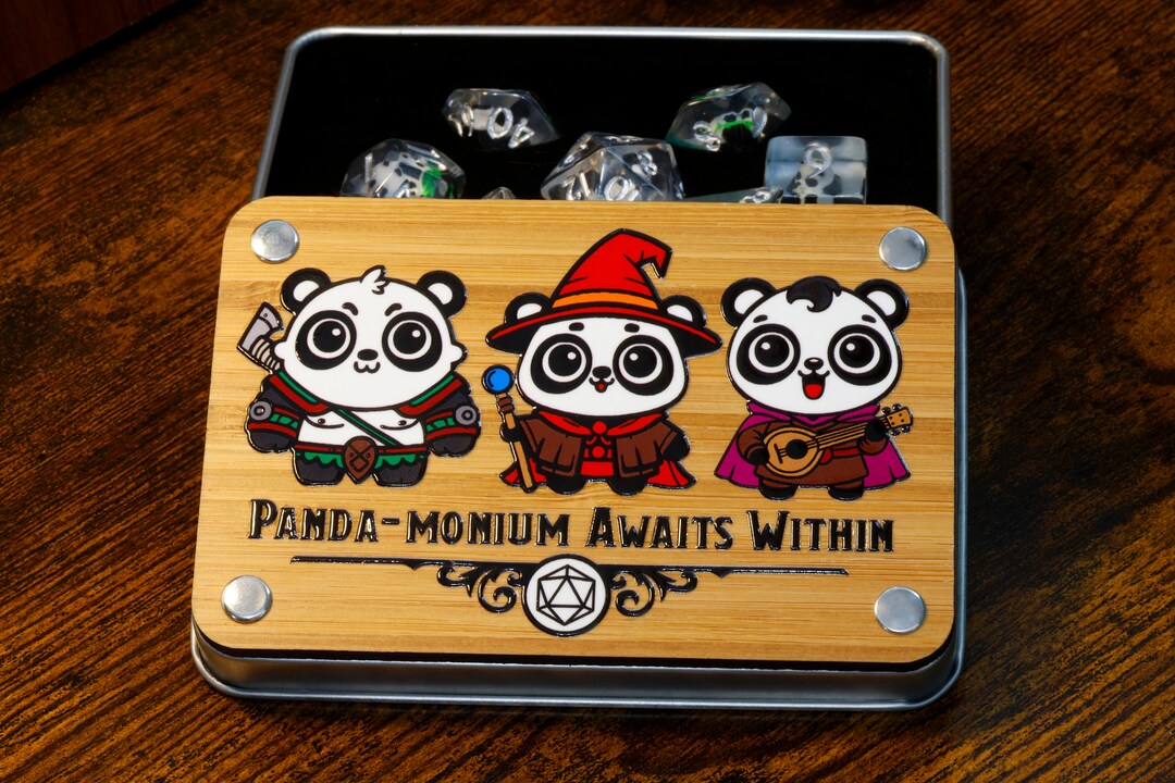 Panda-monium Dice Box and Panda Dice Set, 7 Polyhedral Dice for Tabletop Roleplaying Games, Dnd ...