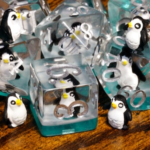 Penguin Dice Set and Box TTRPG Game Kit – Dice With Penguins on Blue ...