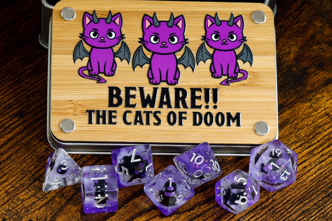 Beware !!! the Cats of Doom Dice Box and Dice Set - Dice Set With ...