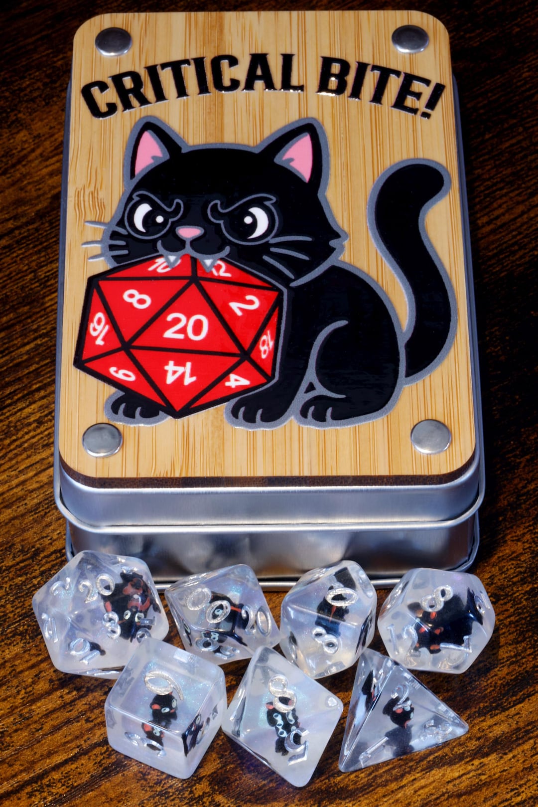 Critical Bite! Dice Box and Black Cat Dice Set - Perfect for Dungeons ...