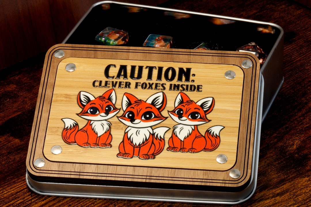 11 Pieces Dice Set and Fox Dice Box, Transparent With Red Fox Cub on a ...