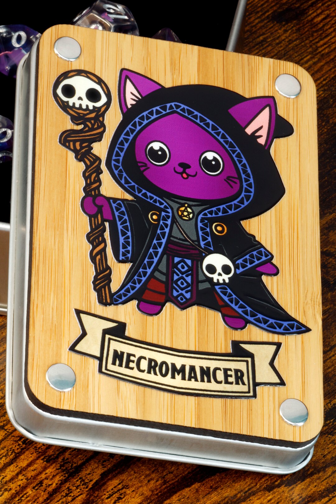 Necromancer Dice Box and Mystic Cat Dice Set - Dice Set With Purple Cat ...