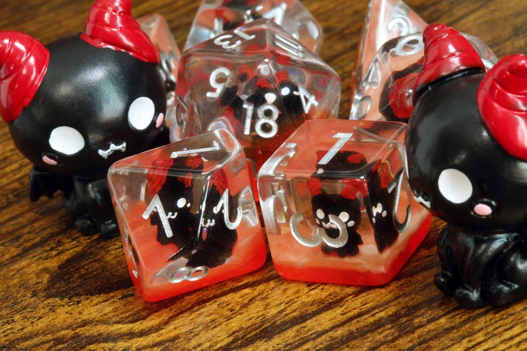 Demonic Cat Dice Set Dice Set With Winged Cats on an Red - Etsy