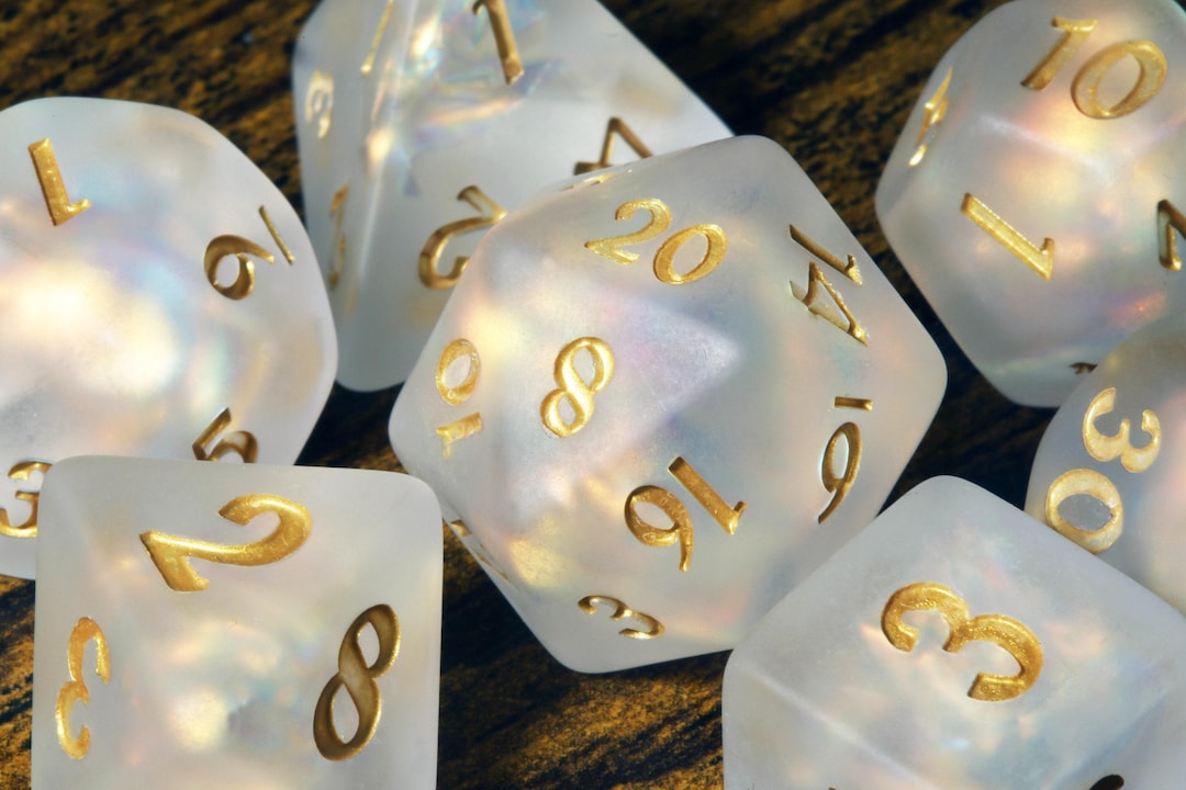 Paladin’s Oath Dice Set – White With Holographic Inclusions, Frosted ...
