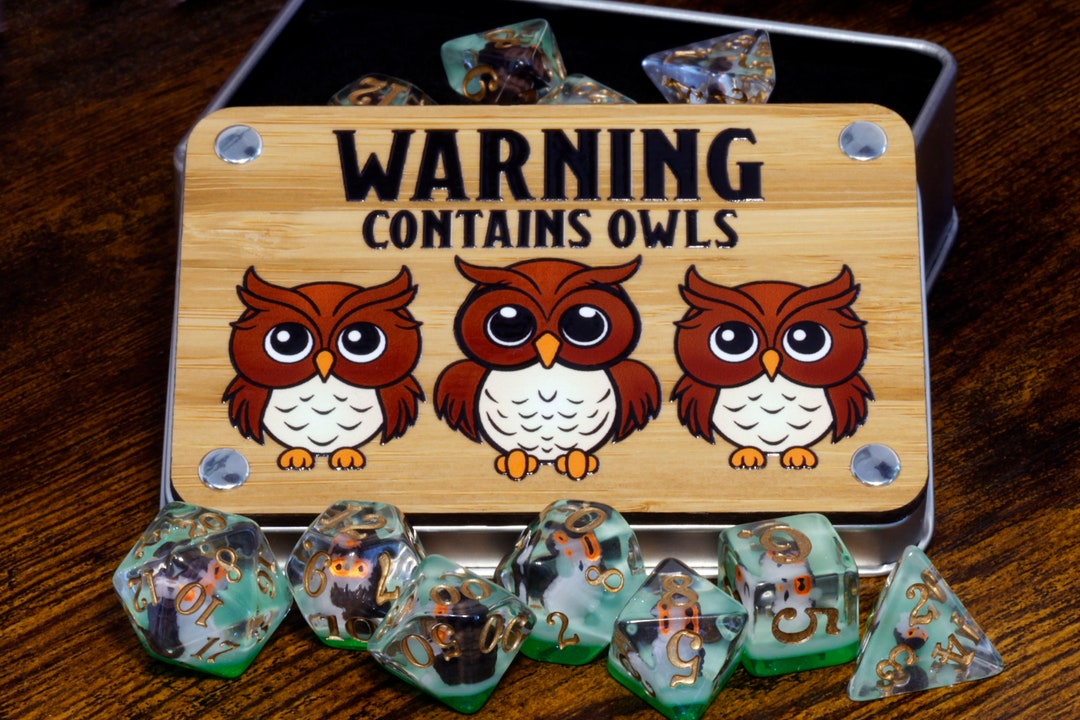 Wise Owl Dice Box and Dice Set: Small Owl on Green Layer – Dice for ...