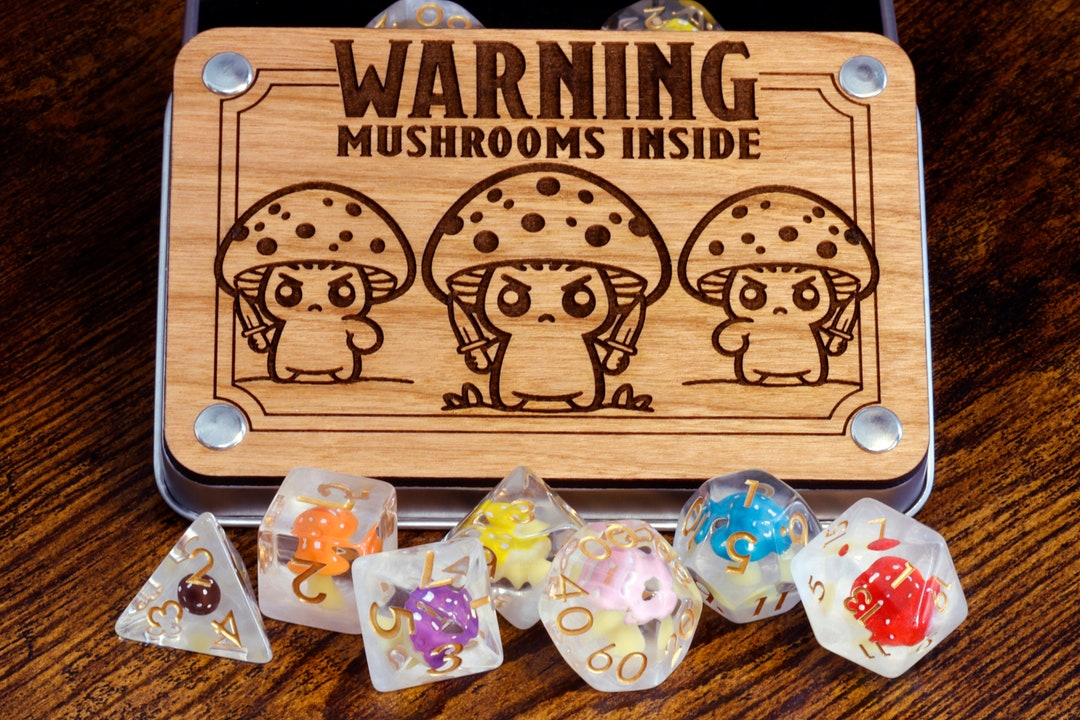 Mushroom Dice Vault and Multicolored Mushroom Dice Set, Dice Set ...