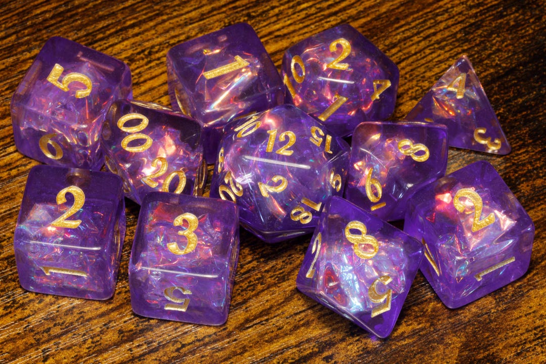 Mystic Opal Dice Set – Purple Holographic Inclusions, Translucent With ...