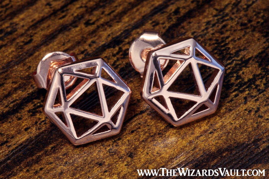 D20 Dice Stud Earrings, Rose Gold Dice Earrings, TTRPG Jewelry, , Dnd ...