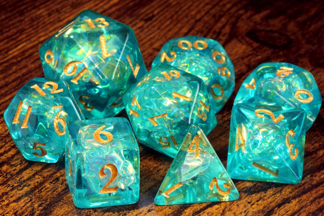 Ocean Opal Dice Set – Turquoise Green With Holographic Inclusions for ...