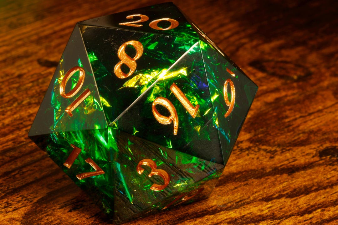 Sacred Emerald Chonk D20 Dice - Extra Large D20 - Sharp Edge Resin Dice ...