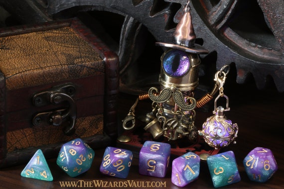 Clockwork Wizard workshop assistant sculpture with purple blue | Etsy