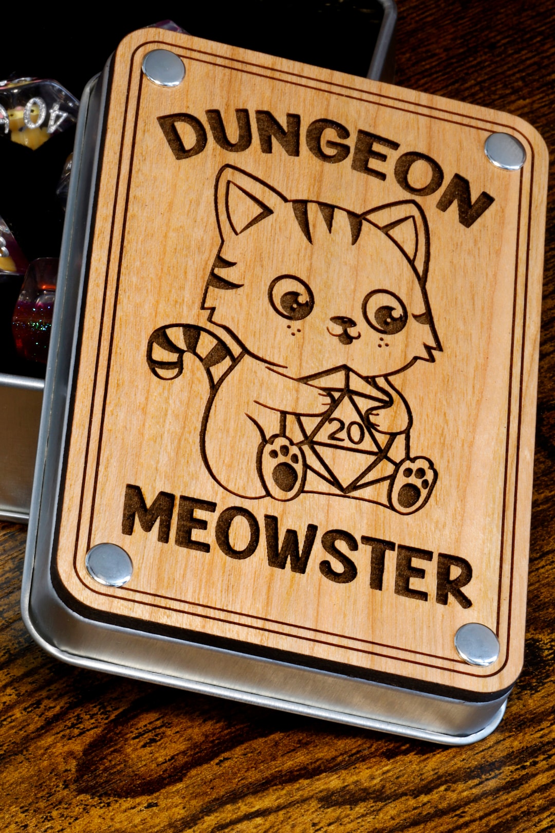 Engraved 'dungeon Meowster' Dice Vault and Cat Dice Set Perfect Storage ...