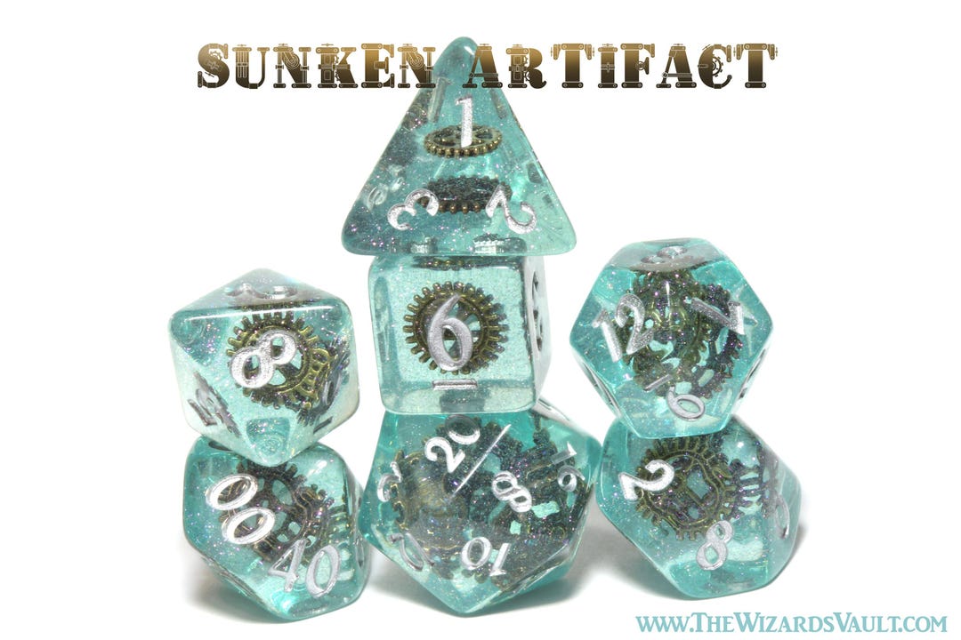 Sunken Artifact Dice, Steampunk Dice Set With Gear Inclusions, With Cog ...