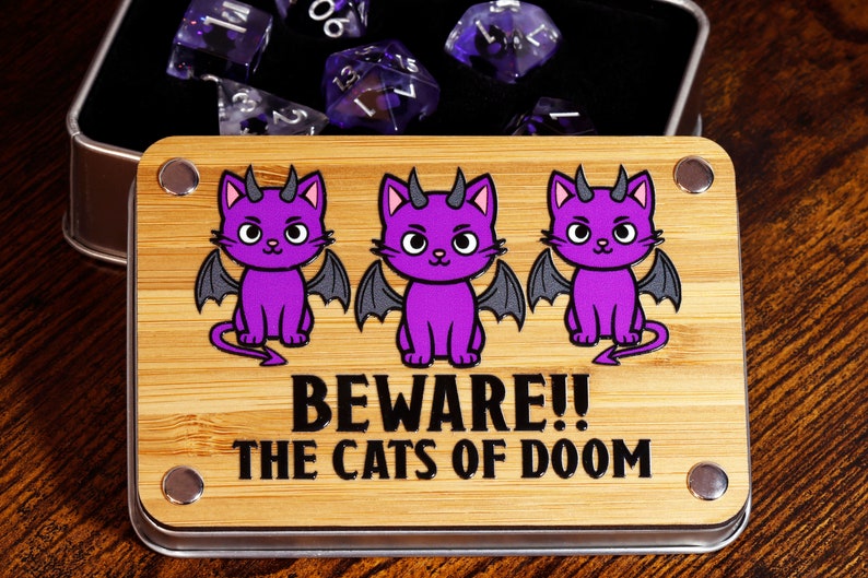 Beware !!! the Cats of Doom Dice Box and Dice Set - Dice Set With ...