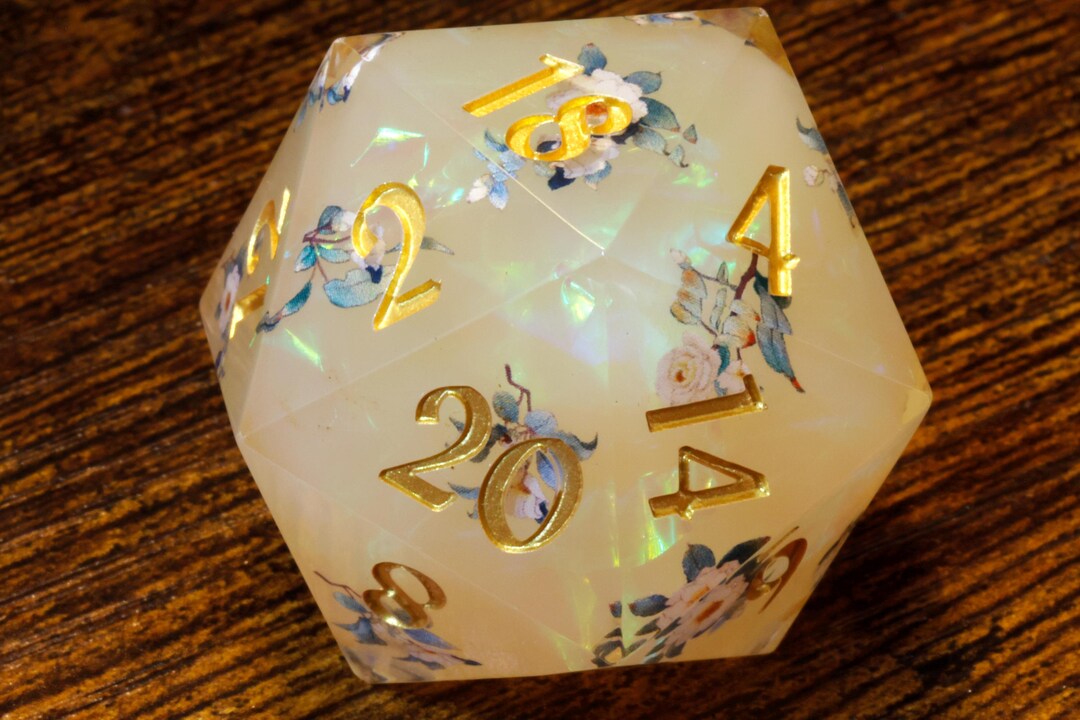 Angelic Bloom D20 - Extra Large D20 - Oversized White Sharp Edge Dice ...