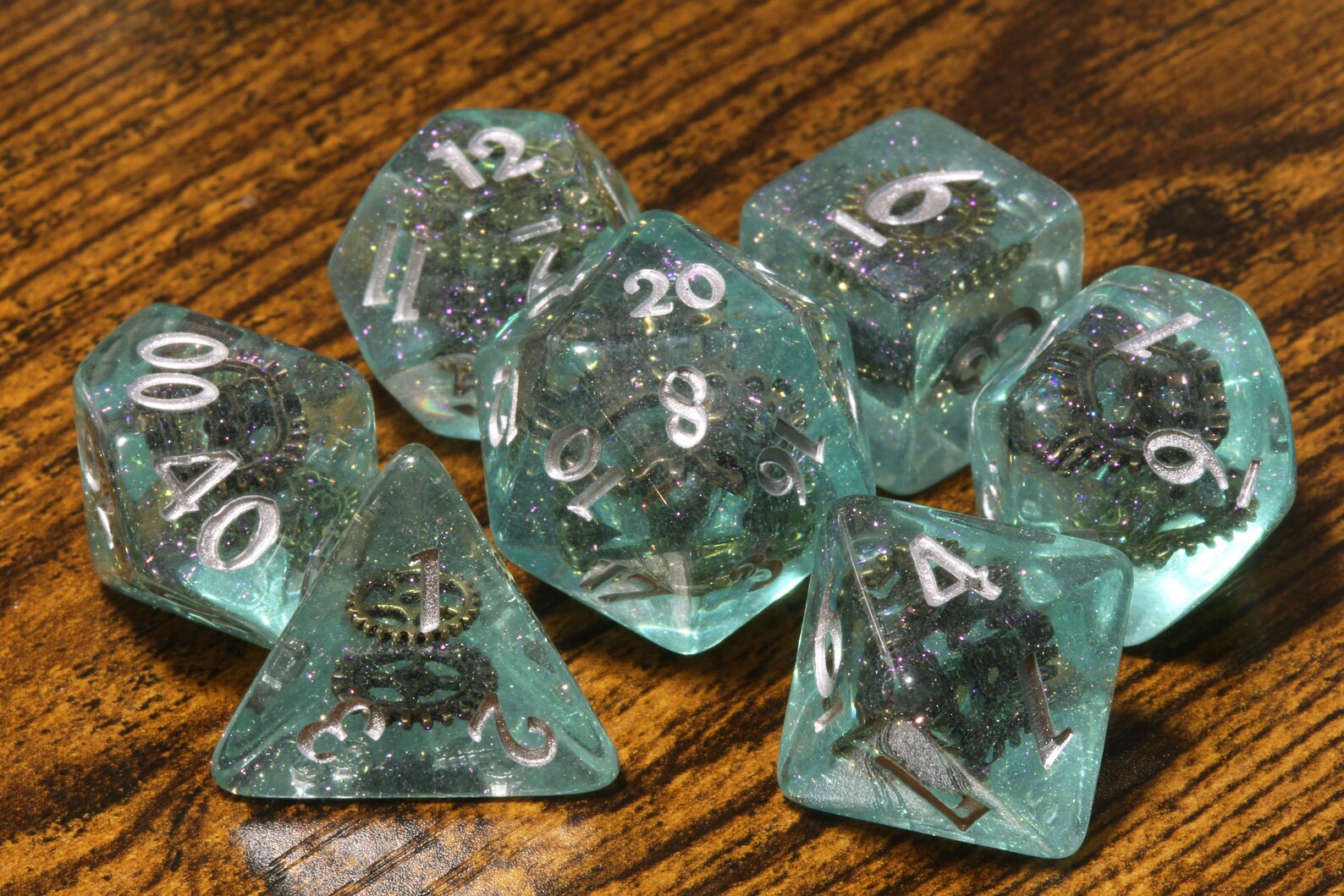Sunken Artifact Dice, Steampunk Dice Set With Gear Inclusions, With Cog ...