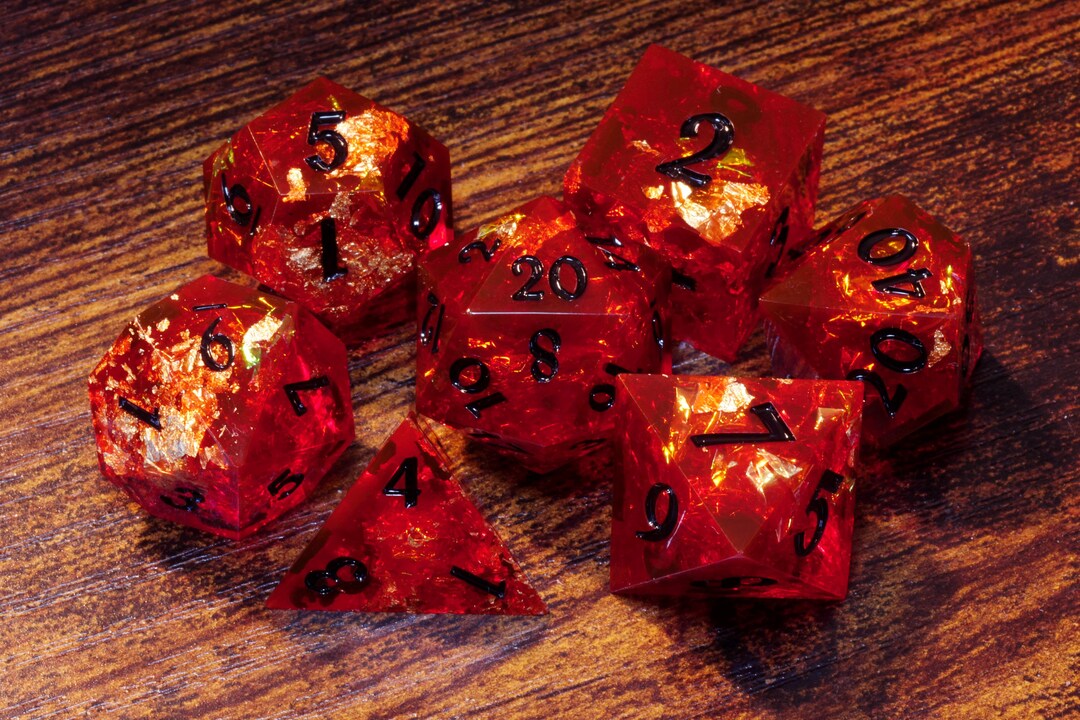 Vampire's Kiss Dice Set Ruby Red Sharp Edge Dice Set With Holographic ...