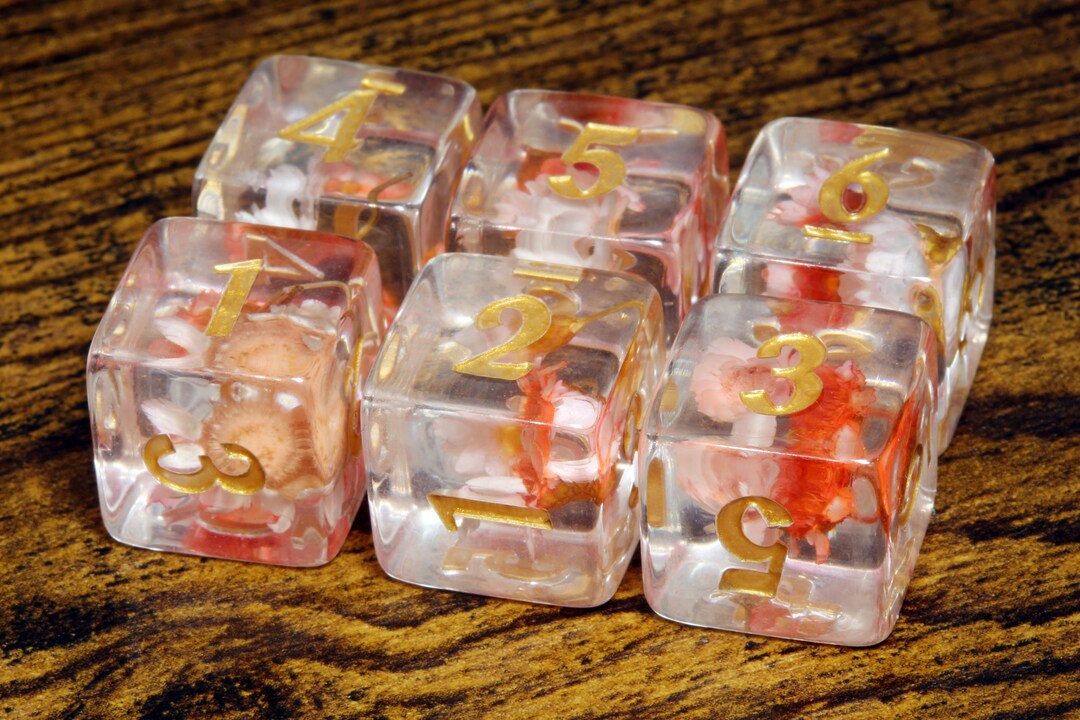 Sprite Bloom D6 Dice Pink Flowers Inclusions With Golden Font ...