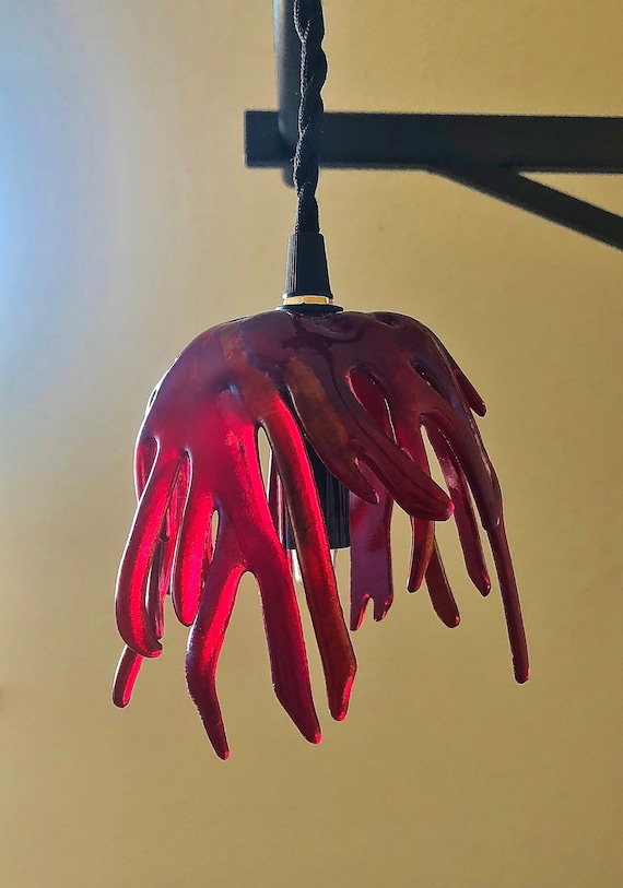Red Fused Glass Pendant Lamp with Plug-In Cord | Etsy