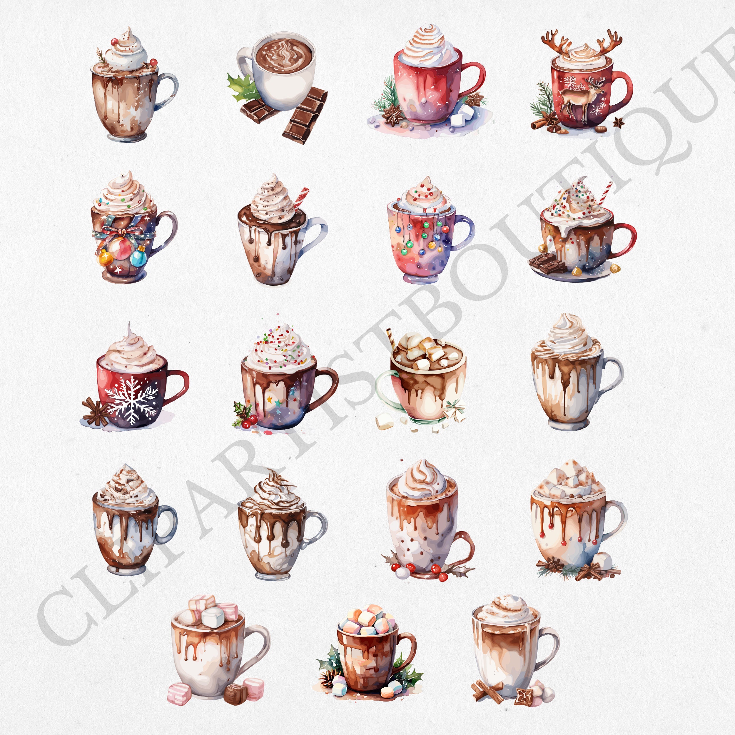 Watercolor Hot Chocolate Cup Clipart Bundle | 37 PNG, SVG & EPS Hot ...
