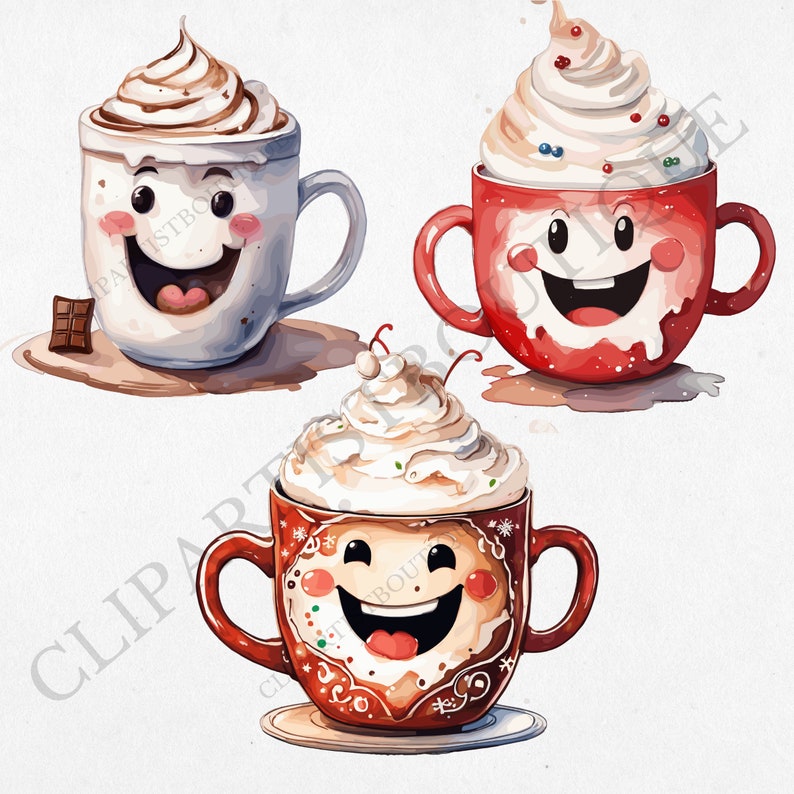 Smiling Hot Chocolate Cup Clipart Bundle | Christmas Mug | 30 Christmas ...