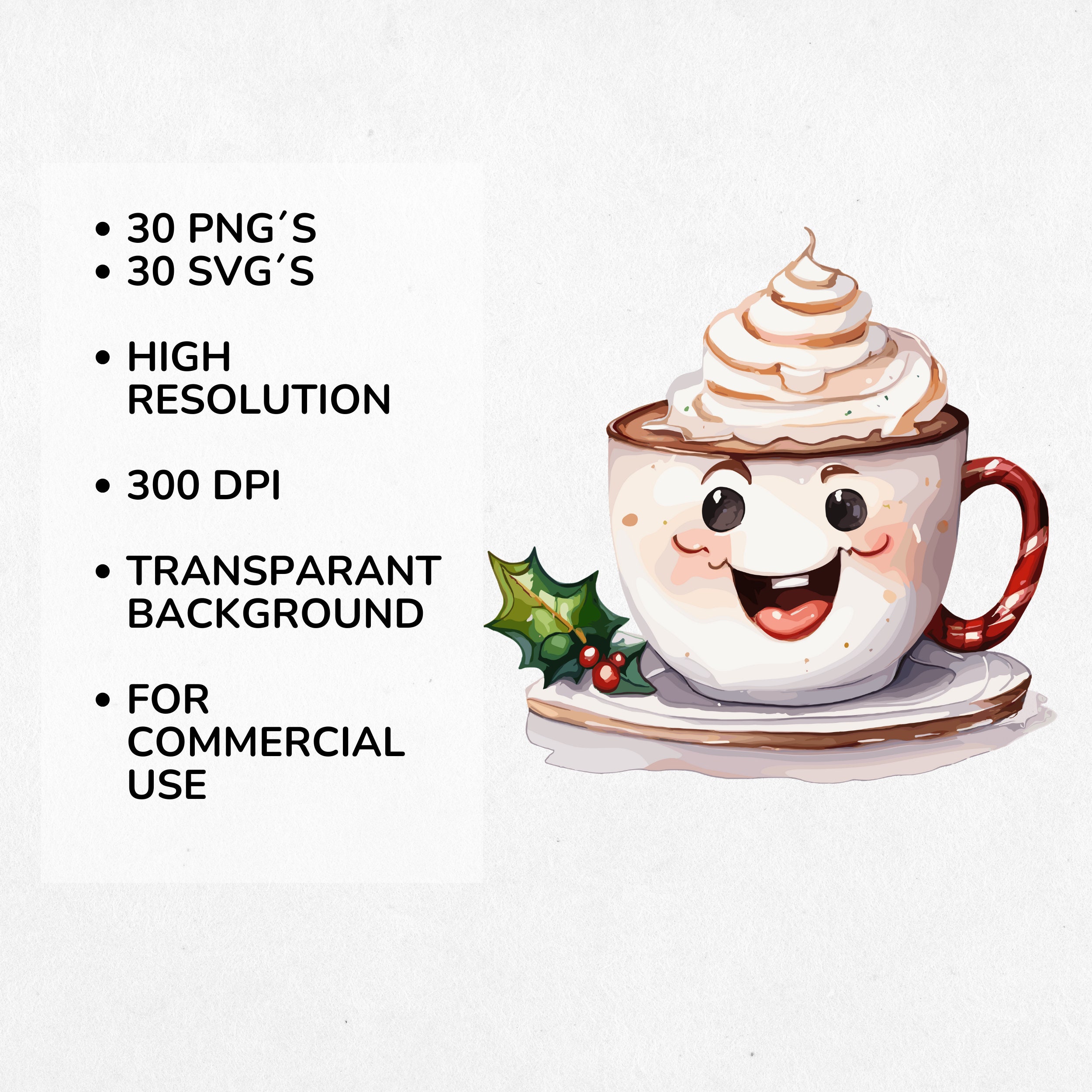 Smiling Hot Chocolate Cup Clipart Bundle | Christmas Mug | 30 Christmas ...