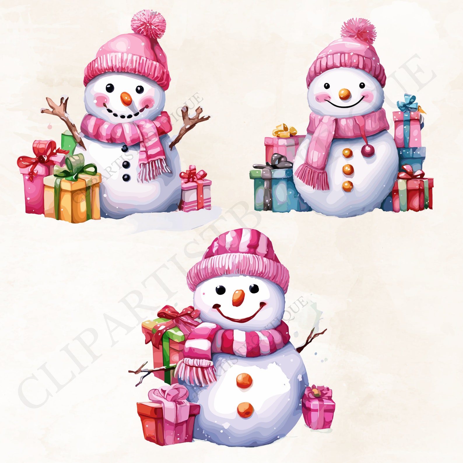 Watercolor Christmas Snowman Clipart | 15 High Quality Snowman Face Svg ...