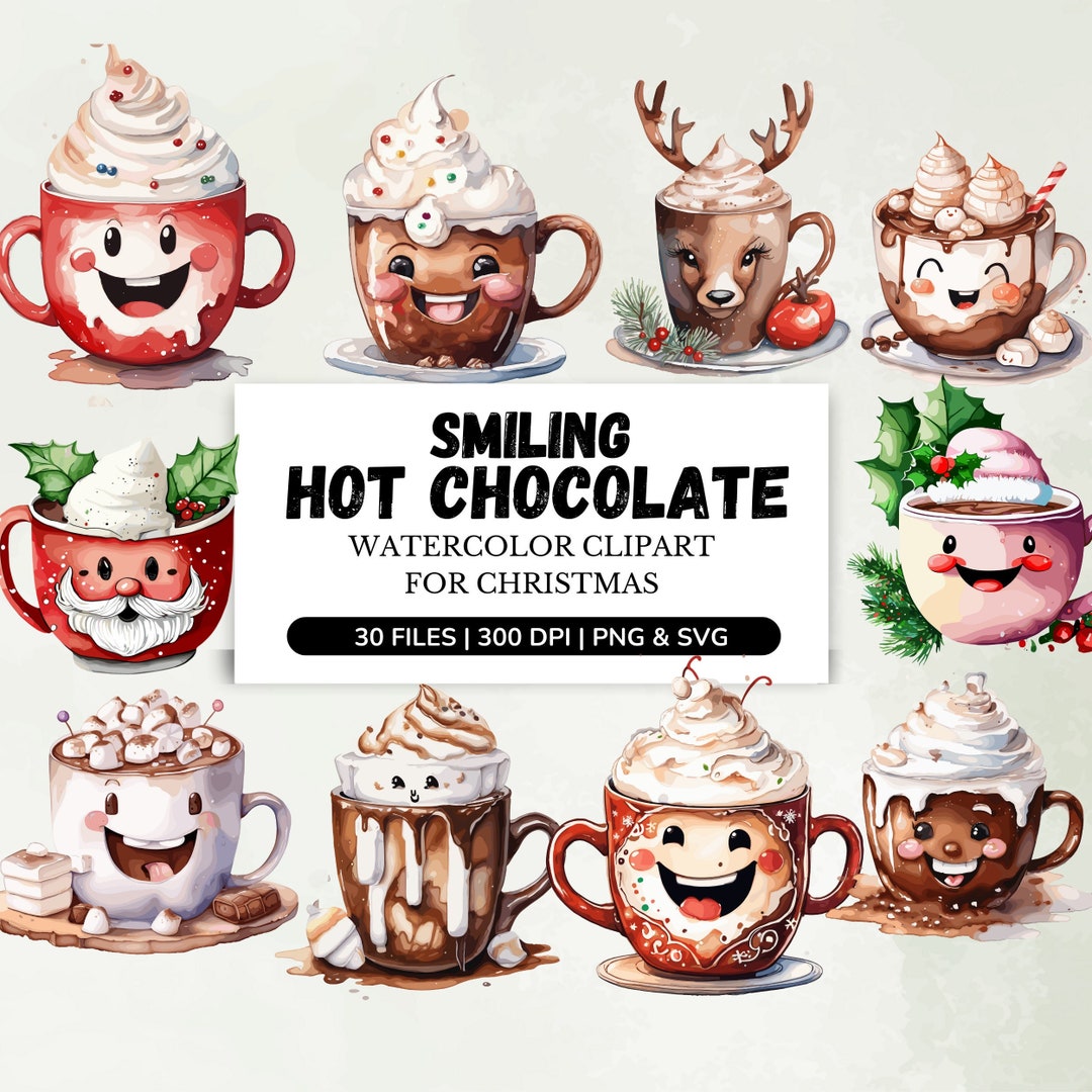 Christmas Hot Cocoa Clipart Bundle | Smiling Festive Mug Design | 30 ...
