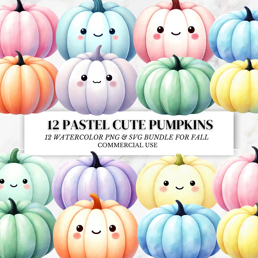 Pastel Pumpkin Clipart, Pink and Blue Pumpkins, Watercolor Pumpkins Png ...