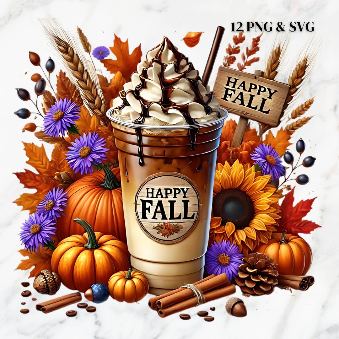 Fall Coffee PNG SVG Clipart Bundle, Pumpkin Spice Latte, Iced Coffees ...