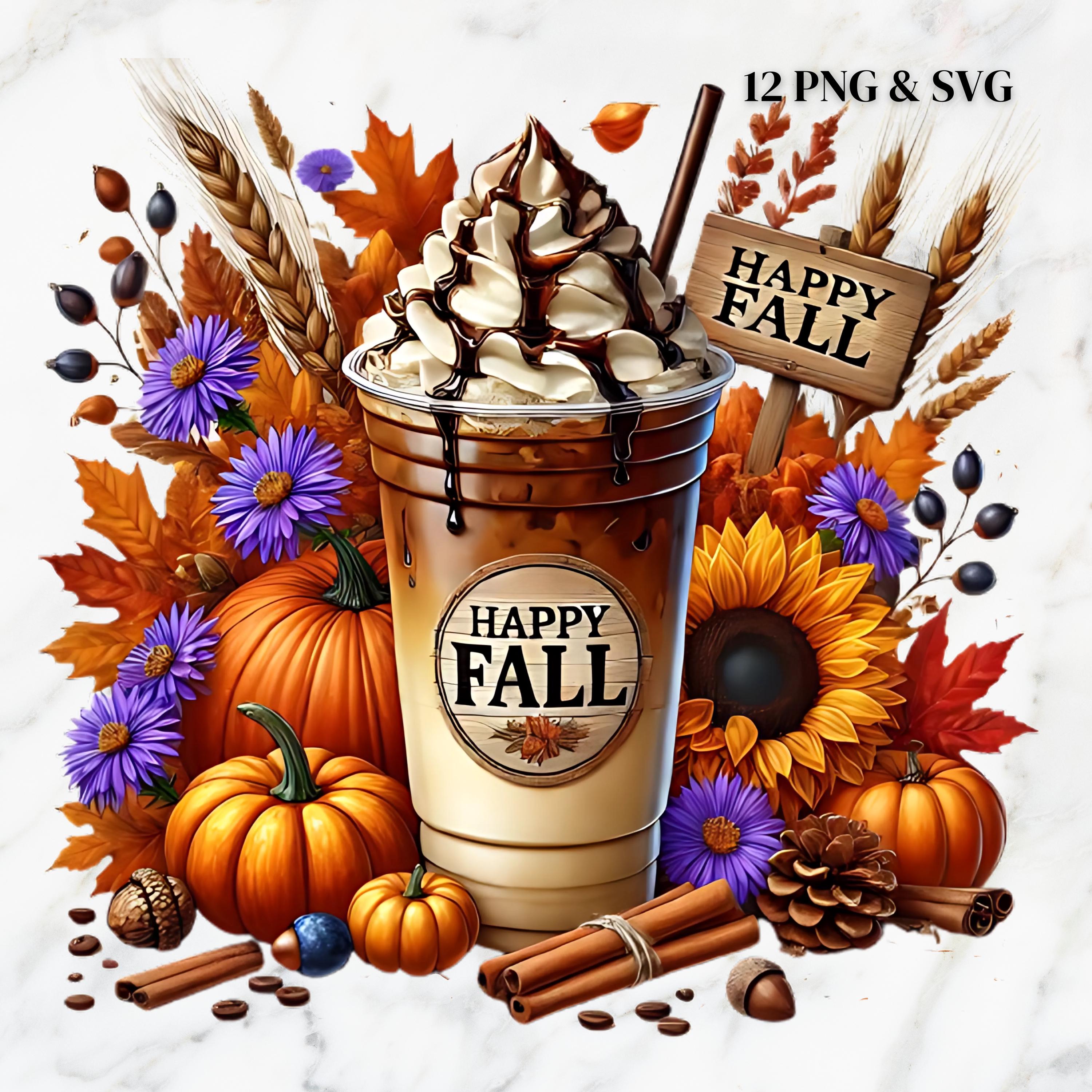 Fall Coffee PNG SVG Clipart Bundle, Pumpkin Spice Latte, Iced Coffees ...
