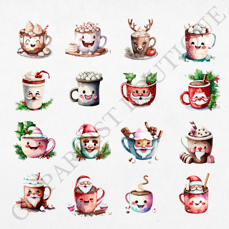 Smiling Hot Chocolate Cup Clipart Bundle | Christmas Mug | 30 Christmas ...