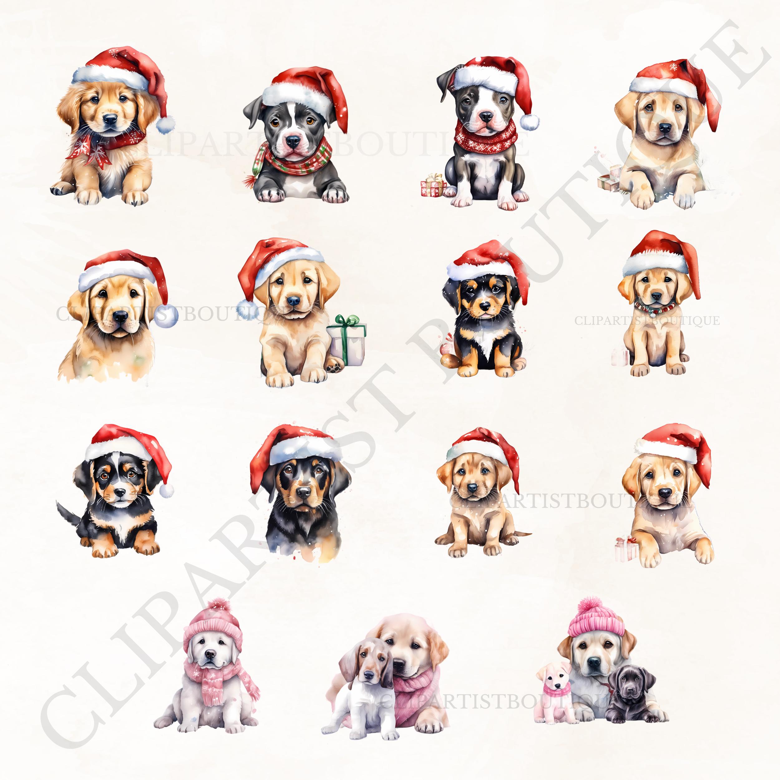 25 Watercolor Christmas Dog Clipart Bundle | Puppies Graphics | Puppy ...