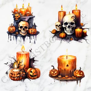 Halloween Candle Clipart Bundle, 34 PNG Watercolor Spooky Candles ...