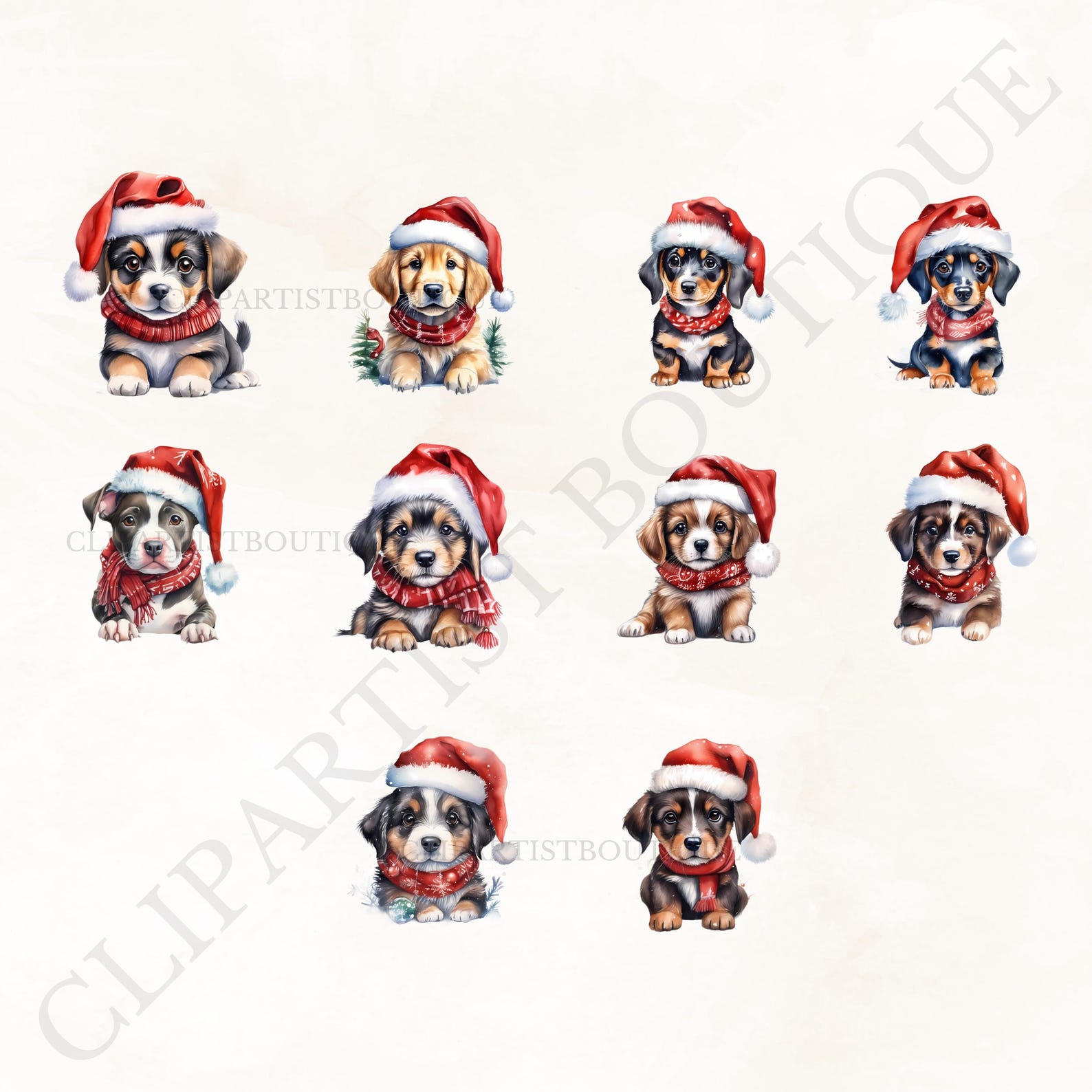 25 Watercolor Christmas Dog Clipart Bundle | Puppies Graphics | Puppy ...