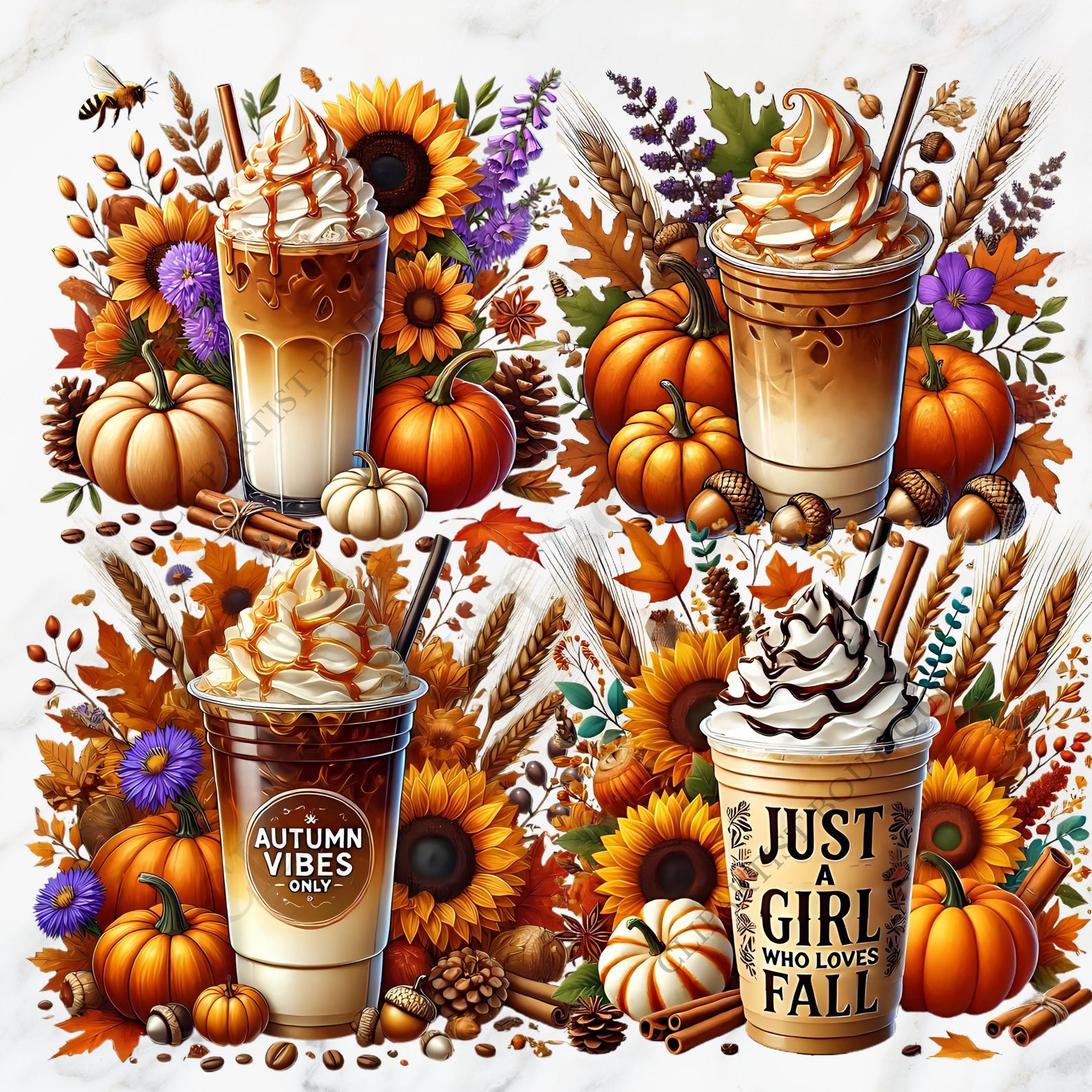 Fall Coffee PNG SVG Clipart Bundle, Pumpkin Spice Latte, Iced Coffees ...