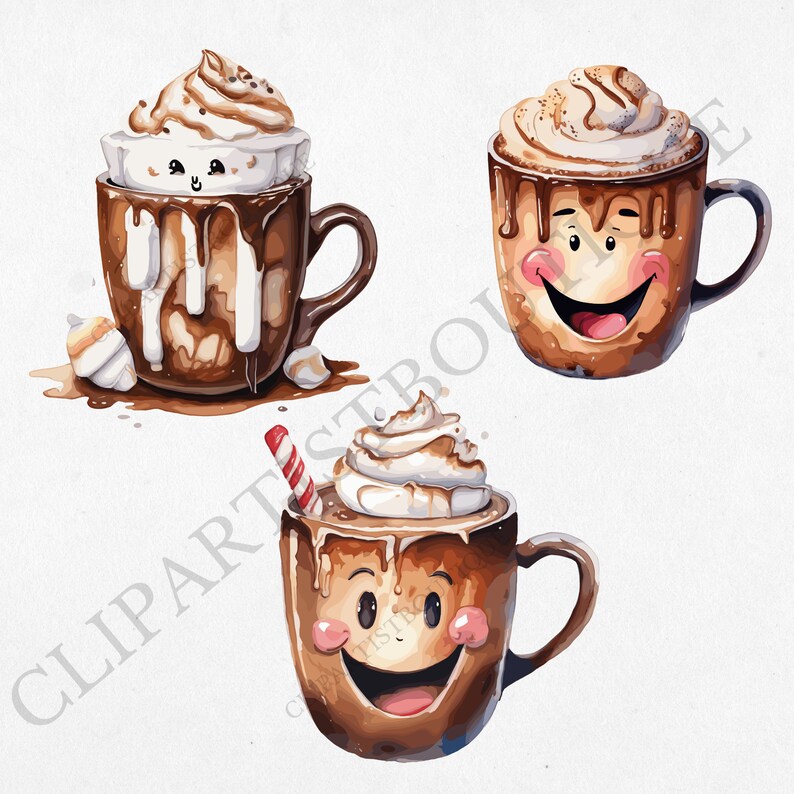 Smiling Hot Chocolate Cup Clipart Bundle | Christmas Mug | 30 Christmas ...