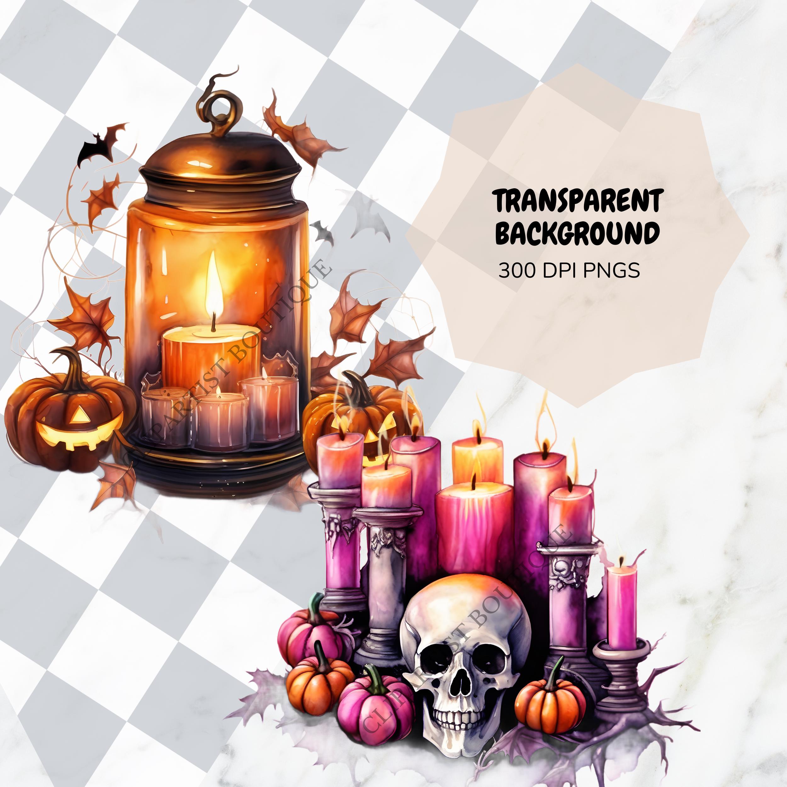 Halloween Candle Clipart Bundle, 34 PNG Watercolor Spooky Candles ...